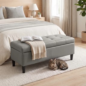 HOMCOM lavice s úložným prostorem 136L, velký úložný puf, podnožka 110x41x42 cm, přátelská k domácím mazlíčkům, umělá kůže šedá