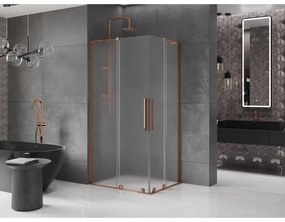 Mexen Velar L Duo, sprchový kout s posuvnými dveřmi 100 x 90 cm, 8mm sklo námraza, růžové zlato, 871-100-090-02-33-60