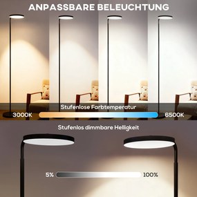 HOMCOM LED stojací lampa s magnetickým dálkovým ovládáním, flexibilně nastavitelná, otočná, kov, černá