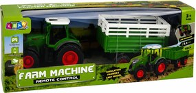 LEAN Toys Zemědělský traktor s vyklápěcím přívěsem, dálkově ovládaný RC, se světly, měřítko 1:24