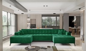 Rozkládací rohová sedačka VERTIPO U (350 x 170) cm – rozkládací lůžko účko zelená