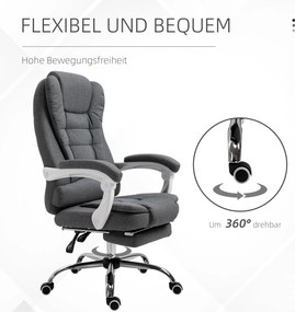 Kancelářská židle Vinsetto ergonomická kancelářská židle se sklopnou podnožkou, výškově nastavitelná a sklopná, kovově šedá pro pohodlí v domácí kanc…