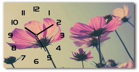 Wallmuralia Skleněné hodiny na stěnu tiché Růžové květiny 60x30 cm