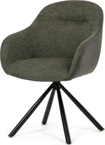 Židle jídelní, otočná P90°+ L90° s vratný…, zelená látka a tmavě šedá látka v dekoru vintage kůže, černý kov