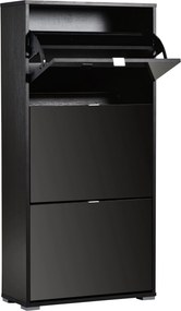 HOMCOM Skříň na boty, botníková police se 3 skládacími dveřmi, 3 přihrádky, dřevěná, 60Š x 26H x 124V cm, lesklá černá