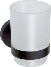 Sapho X-Round - Sklenka na kartáčky a pastu s držákem, matné sklo/černá XR903B