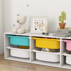 AIYAPLAY dětský úložný regál, 2 úrovně, úložný regál na hračky se 6 vyjímatelnými boxy, 97x21x29 cm, bílá