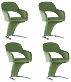 Jídelní židle 4 ks samet / chrom Dekorhome Zelená