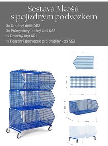 FEROPLAST spol. s.r.o Průmyslový úložný koš KS3, kompletní set 3 košů na kolečkách