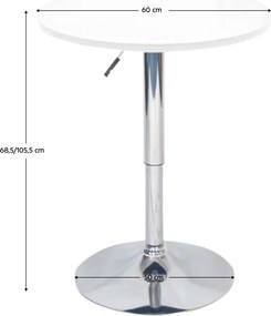 Barový stůl s nastavitelnou výškou, bílá, průměr 60 cm, BRANY 2 NEW
