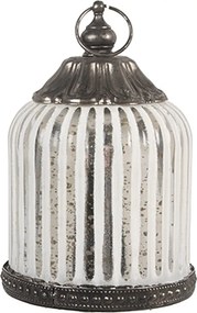 Stříbrná antik skleněná svítící LED lucerna Balli - Ø 8*12 cm / 2*AAA