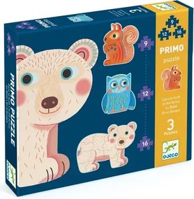 DJECO Puzzle V lese 3v1 / 9, 12, 16 dílků / od 2 let