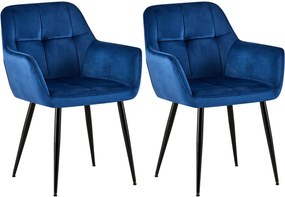 Jídelní židle Emia (SET 2 ks) ~ samet, kovové nohy černé - Modrá