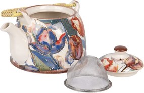 Krémová konvička s tulipány a se sítkem - 18*14*12 cm / 800 ml