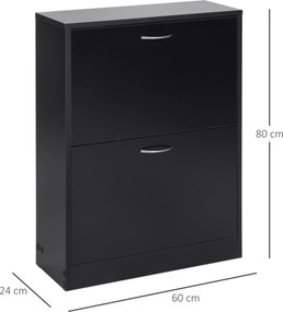 HOMCOM Moderní skříň na boty do úzké chodby s 2 šuplíky a nastavitelnými policemi 60x24x80 cm Černá