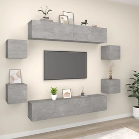 8dílný set TV skříněk betonově šedý kompozitní dřevo 3114217
