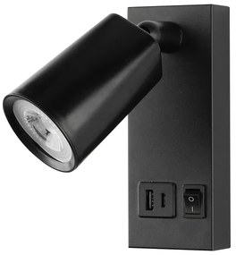 LED Nástěnné bodové svítidlo s USB CHARGE LED/5W/230V černá