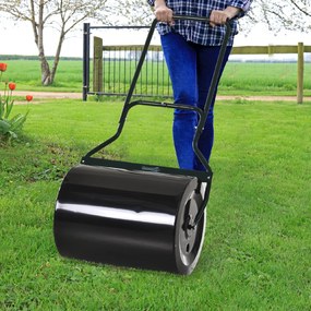 Zahradní válec Outsunny s U-rukojetí průměr 40 cm 60 l náplň z vodního písku kovový černý 57 x 40 x 123 cm pro dokonalé trávníky