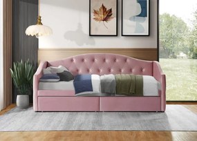 Postel s úložným prostorem, 90x200, růžová Velvet látka, ZASKA Kondela 0000410675