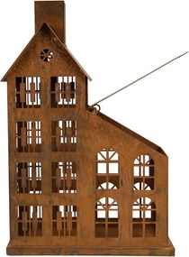 Rezavý svícen ve tvaru domku Rustic Charm - 22*11*32 cm
