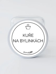 Samolepka na kořenky KUŘE NA BYLINKÁCH bílá 5 cm základní písmo