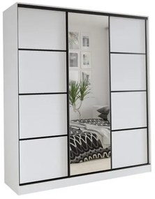 Nejlevnější nábytek Šatní skříň HARAZIA 180 se zrcadlem, 4 šuplíky a 2 šatními tyčemi, bílý mat