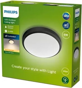 Philips Doris černá / Venkovní přisazené LED svítidlo / 6W / 600 lm /