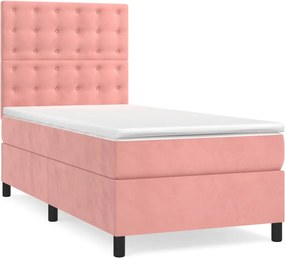 Box spring postel s matrací růžová 90x200 cm samet 3143246