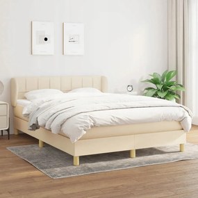 Box Spring Postel S Matrací Textil Krémová Blok se čtverci 140 x 200 cm