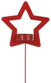 Svícen kovový ve tvaru hvězdy - zápich, na čajovou svíčku, matná červená CP151098-CERVENA