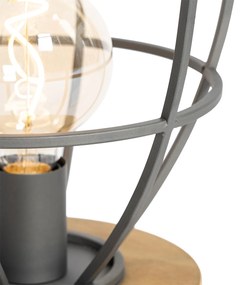 Industriální stolní lampa tmavě šedá s dřevěným kulatým - Arthur