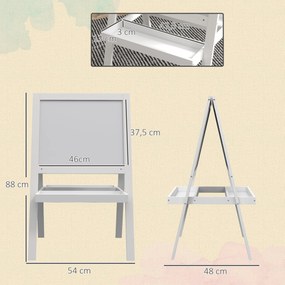 AIYAPLAY 2v1 Dětský Stojan - magnetická tabule a tabule na křídy - 2 integrované úložné přihrádky - bílý | Aosom