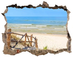 Wallmuralia Díra 3D ve zdi nálepka Vchod na pláž 95x64 cm