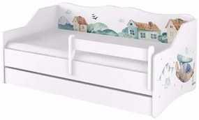 Dvojitá dětská postel LULU 160x80 cm Domečky a letadlo - Bílá