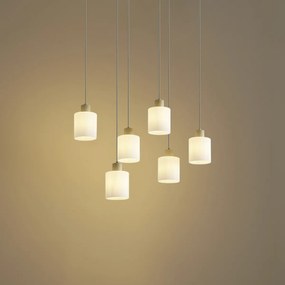 Scandinavische hanglamp beige met wit glas 6-lichts - Wisp