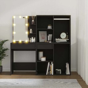 LED toaletní stolek se skříňkami černý kompozitní dřevo 3082027
