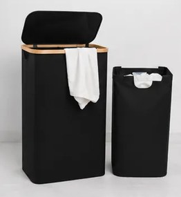 koš na prádlo, objem 60 l, s víkem, oxford/bambus, 66x41x22 cm, černá/přírodní, Dekorino KP20260010