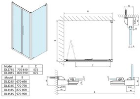 Polysan LUCIS LINE sprchová boční stěna 800mm, čiré sklo DL3315