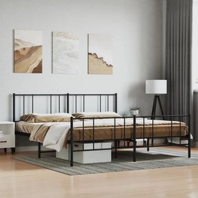 Kovový rám postele s hlavovým a nožním čelem černý 200 x 200 cm,  352505