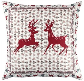 Vánoční dekorační polštář se soby VASO 43x43 cm bílý/červený