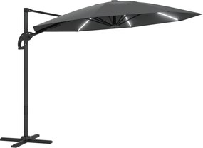 Outsunny Hliníkový Slunečník s Bočním Stojanem LED Solární Ø300cm Výškově Nastavitelný Slunečník s Kličkou UV50+ Voděodolný 360° Otočný Tržišní Sluneč