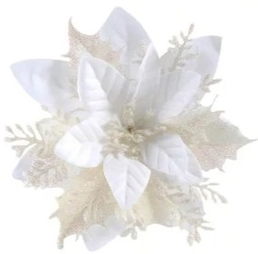 Flamenco Mystique Květina na stromeček s klipem vánoce xxl 14 cm bílý třpyt woz04b