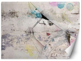 Fototapeta, Gejša s deštníkem Betonová zeď - 200x140 cm