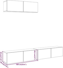 Nástěnné TV skříňky 4 ks starého dřeva 100x30x30 cm kompozit 3329007