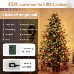 Costway 240 cm umělý vánoční stromek s 450 teplými bílými LED světly Vánoční