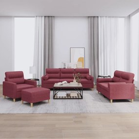 4dílná sedací souprava s polštáři vínová textil 3201566