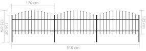 vidaXL Marketos Zahradní plot s kopím nahoře ocelový 537 x 125 cm černý