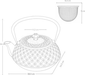 Litinová čajová konvice s filtrem SABI, 1000 ml, černá