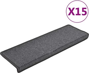 Schodové rohože 15 ks 65 x 21 x 4 cm tmavě šedé s obdélníkovým okrajem 134568