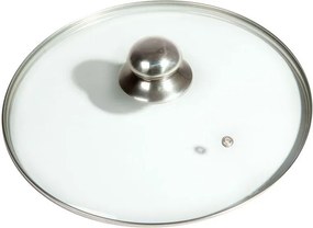 Skleněná poklička s nerezovým úchytem pr. 18 cm